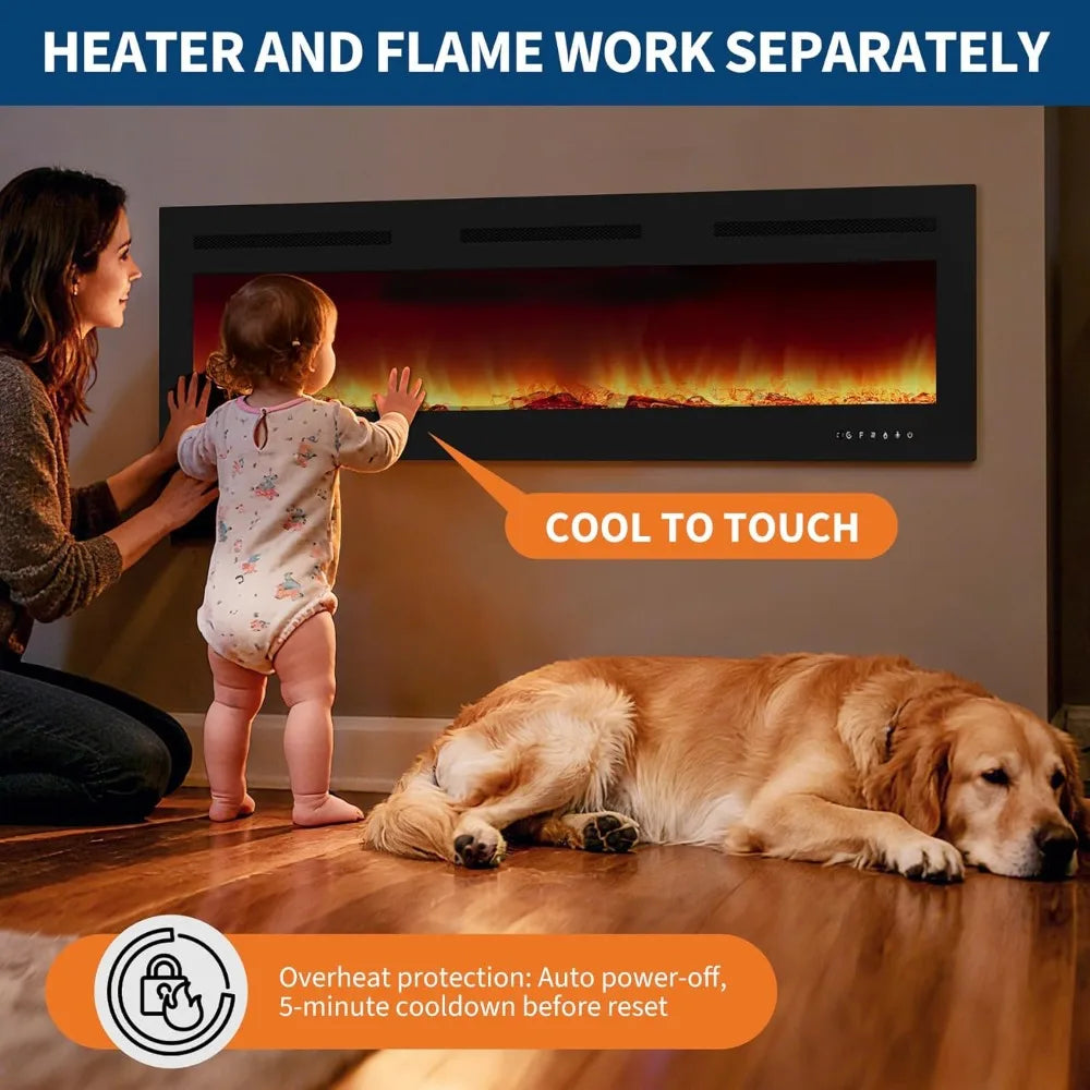 50-Inch Electric Fireplace Insert with Remote, 3 Heating Modes, 12 Fla ...